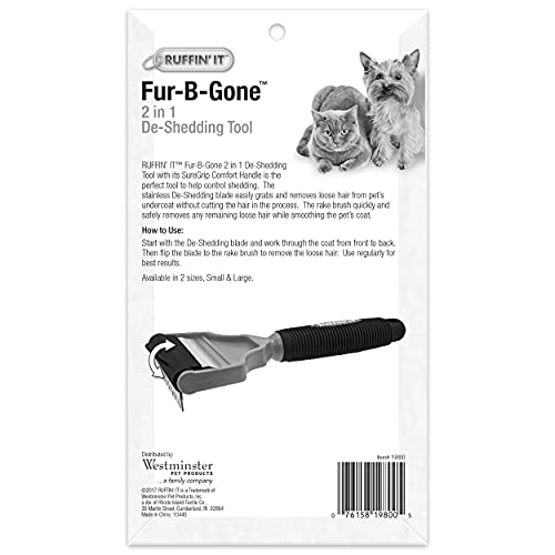 Westminster Pet Ruffin' It Fur-B-Gone Pet Deshedding Tool, Small, Great for Dogs & Cats