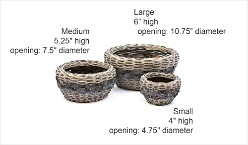 Napco Willow and Wood Woven Planter Cover Basket with Liner, 10.75 x 6, Gray