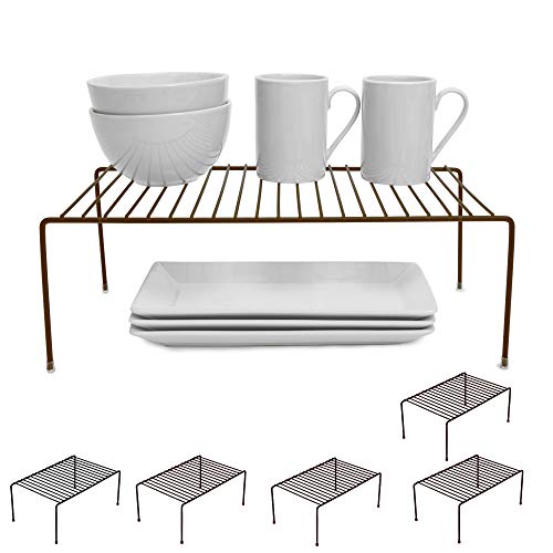 Smart Design Classic Storage Shelf – Set of 6, Large (8.5 x 16 in.), Bronze – Sturdy Steel Pantry Organizer with Rust-Resistant Finish and Non-Slip Feet for Easy Home Organization and Storage