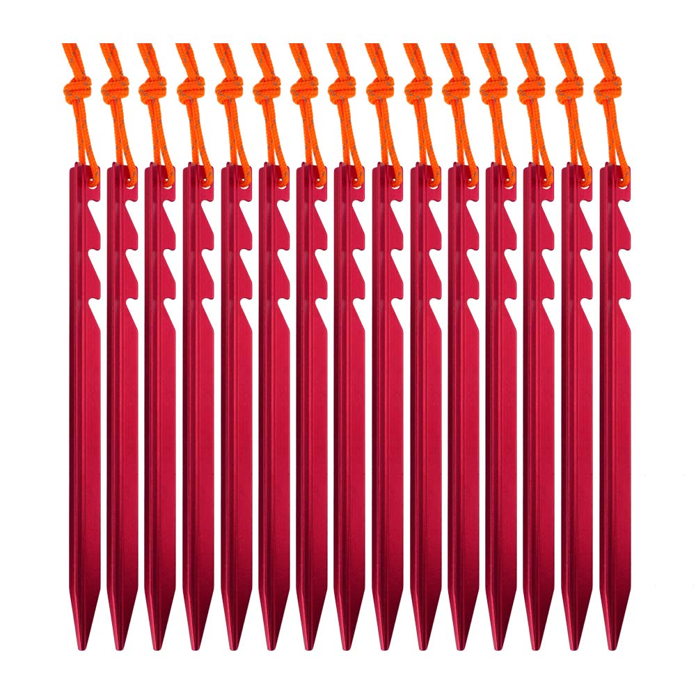 AnyGear 7075 Aluminum Tent Stakes 15 Pack - Ultralight Tri-Beam Tent Pegs with Reflective Rope - Essential Tent Accessories for Camping, Rain Tarps, Hiking, Backpacking