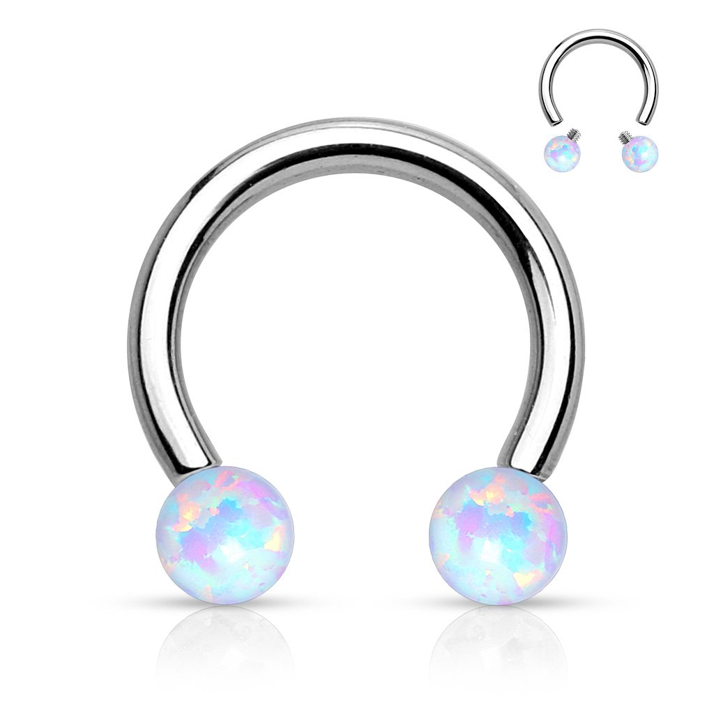 Amelia Fashion14 Gauge Opal Circular Barbell/Horseshoe Nose Ring 316L Surgical Stainelss Steel (White Opal)