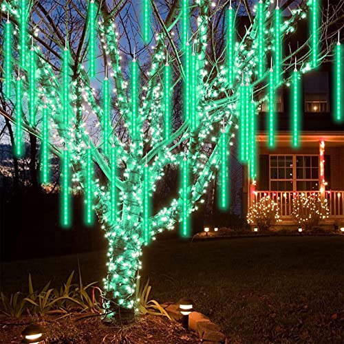 GUOYUYU Meteor Shower Rain Light 50cm 10 Tubes 480 LED Waterproof Falling Rain Lights Snow Falling for Home Decor Wedding Garden, Green
