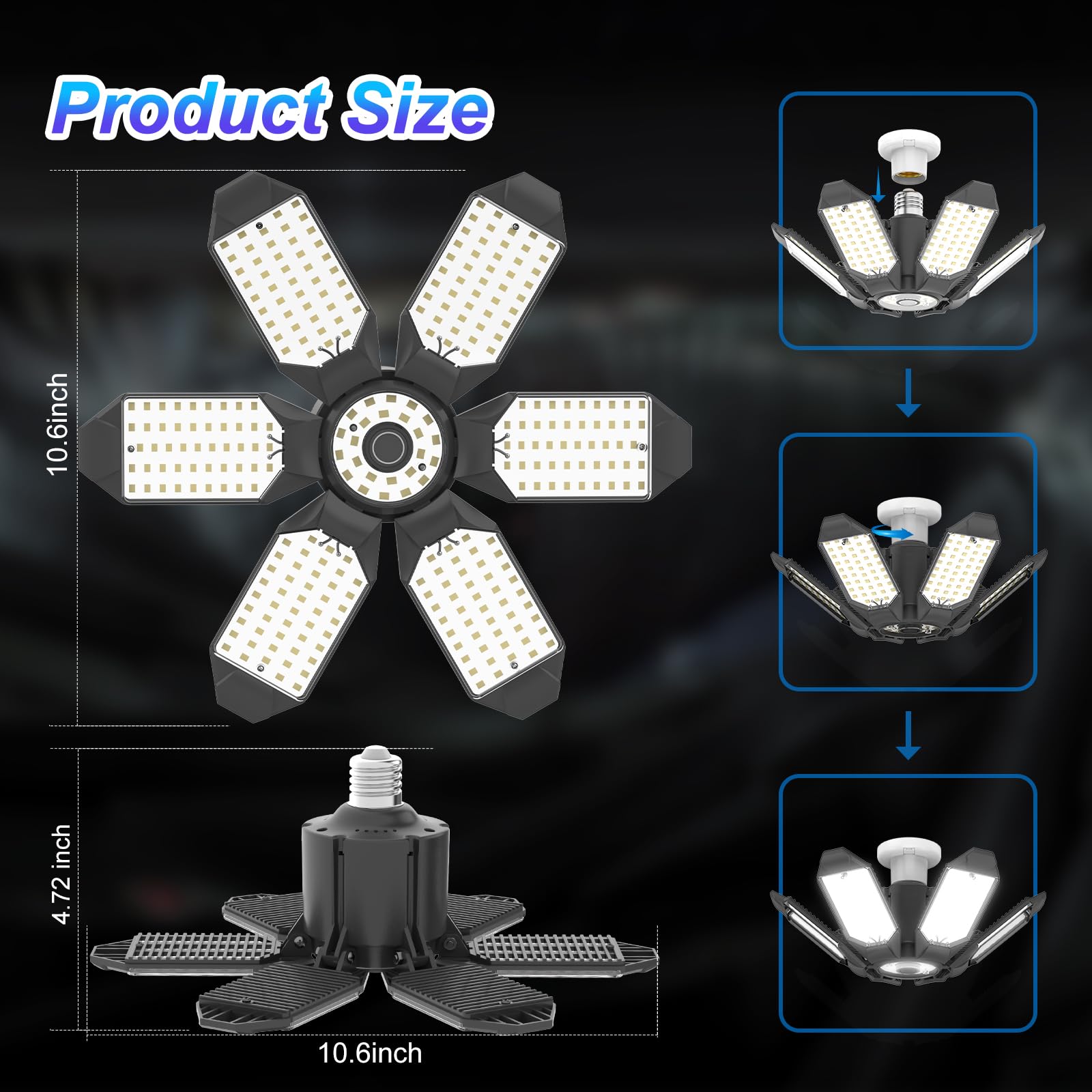 Led Garage Lights 6 Pack Garage Lights 200W Garage Light Led Shop Light Deformable Led Garage Lights Ceiling Led Lights for Garage Lights Led Shop Lights E26 E27 Garage Lights for Basement Attic