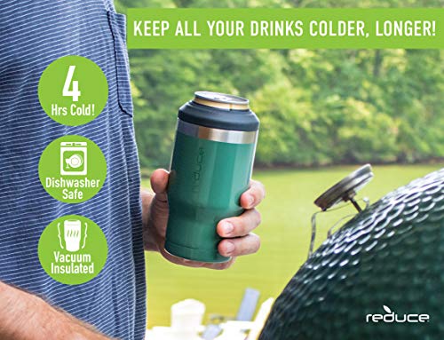 Reduce Can Cooler - 4-in-1 Stainless Steel Can Holder & Beer Bottle Holder, 4 Hours Cold - The Drink Cooler For 12oz Slim Cans, Regular Cans, Bottles & Mixed Drinks - Glacier & Dark Web, Opaque Gloss