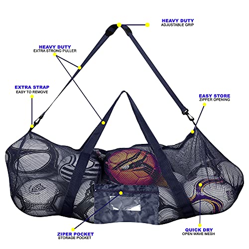 Athllete Extra-Large Heavy-Duty Soccer Ball Bag (34β X 24β) with Comfortable Shoulder Straps - High Capacity Mesh Ball Bag for Sports and Training