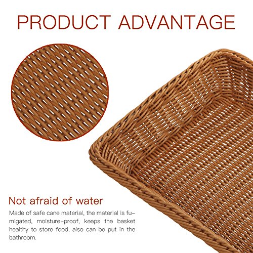 WEVOGTY 17.7" Poly-Wicker Bread Basket,Woven Tabletop Food Fruit Vegetables Serving Basket, Restaurant Serving,Brown (3 PACKS)