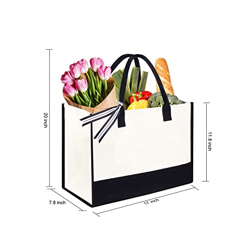 Famard Initial Embroidery Canvas Tote Bag with Zipper and Inner Pocket, Personalized Birthday/Bride to Be Gifts for Women