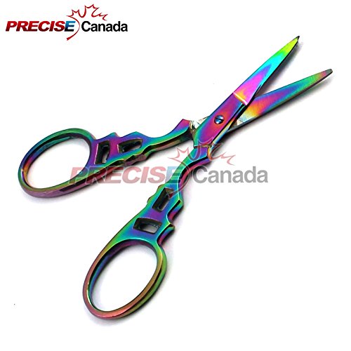 PRECISE CANADA: MULTI TITANIUM COLOR RAINBOW SEWING CRAFT EMBROIDERY SCISSORS 3.5" VICTORIAN STYLE BTS-643