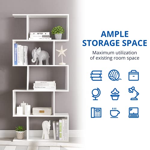 Cozy Castle Set of 2 Geometric Bookcase, S-Shaped Modern Bookshelf, Room Divider Bookshelf, 62" Tall Unique Abstract Bookcase with 5-Tier Display Shelf for Living Room Office, White