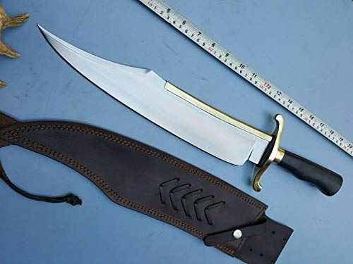 Barq Metals Beautiful Custom Hand M,ade Stainless Steel ''50cm'' Alamo Musso Bowi knife With Pure Leather Sheath