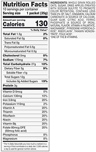 Amazon Brand - Happy Belly Instant Oatmeal, Apple & Cinnamon, 1.23 ounce (Pack of 10)