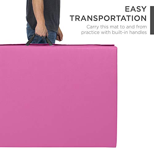 Best Choice Products 10ftx4ftx2in Folding Gym Mat 4-Panel Exercise Gymnastics Aerobics Workout Fitness Floor Mats w/Carrying Handles β Pink