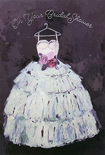 Pictura Sparkling Dress Hanging from Silver Foil Hanger Bridal Shower Congratulations Card