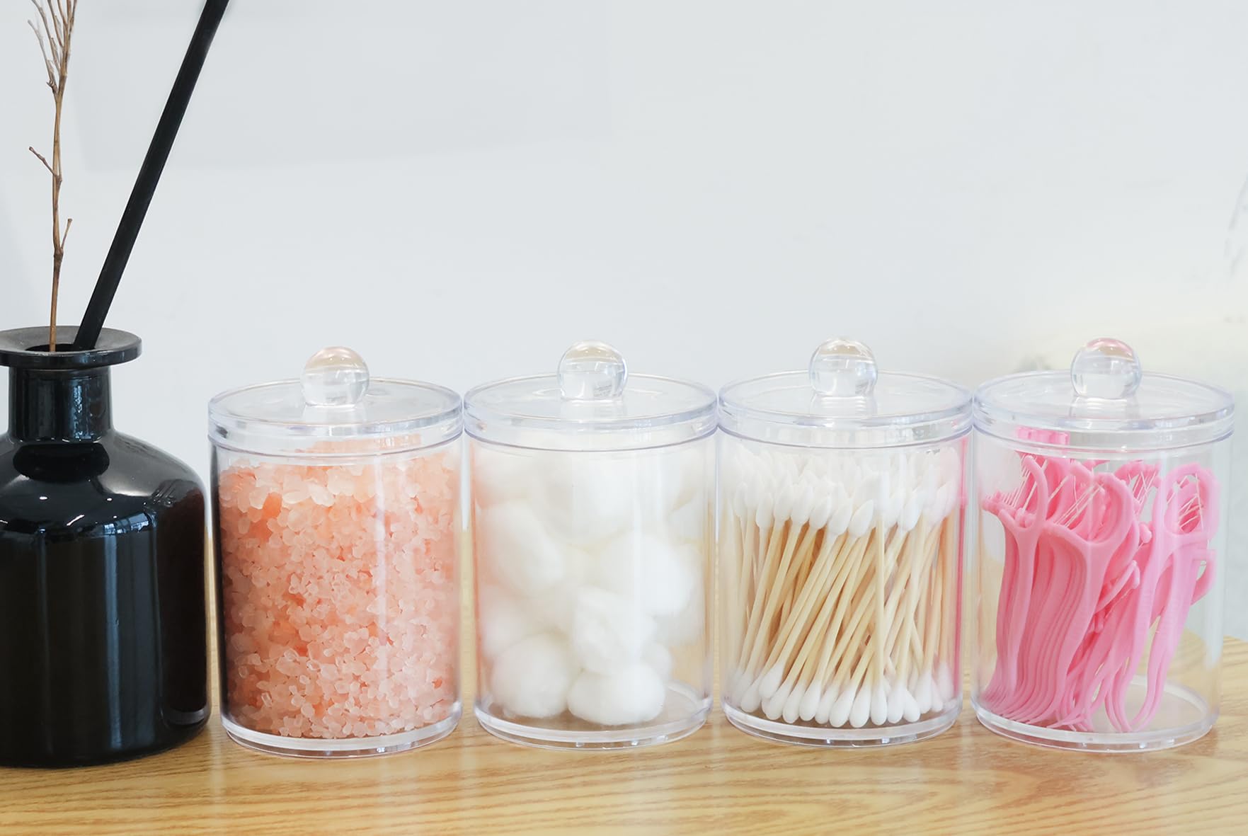 Aynoo 1 Pack Qtip Holder Dispenser Apothecary Jars for Cotton Swabs, Cotton Pads, Floss Picks Vanity Makeup Storage Organizer Set, Clear, 1 Pack, 12 oz