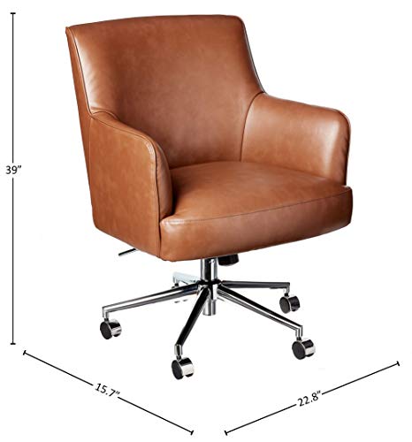 Amazon Brand β Rivet Vegan Leather Adjustable Home Office Chair, 22.8"W, Saddle Brown