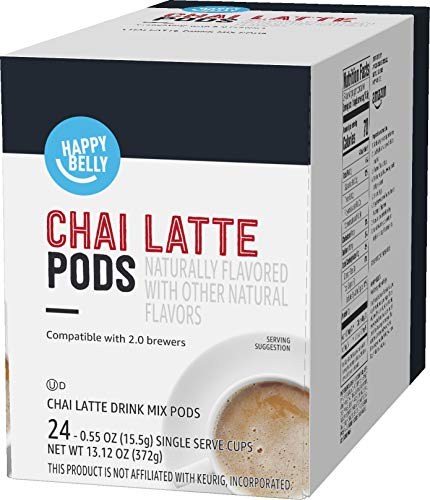 Amazon Brand - Happy Belly Tea Pods Compatible with 2.0 K-Cup Brewers, Chai Latte, 24 Count, Pack of 1 (Previously Solimo)