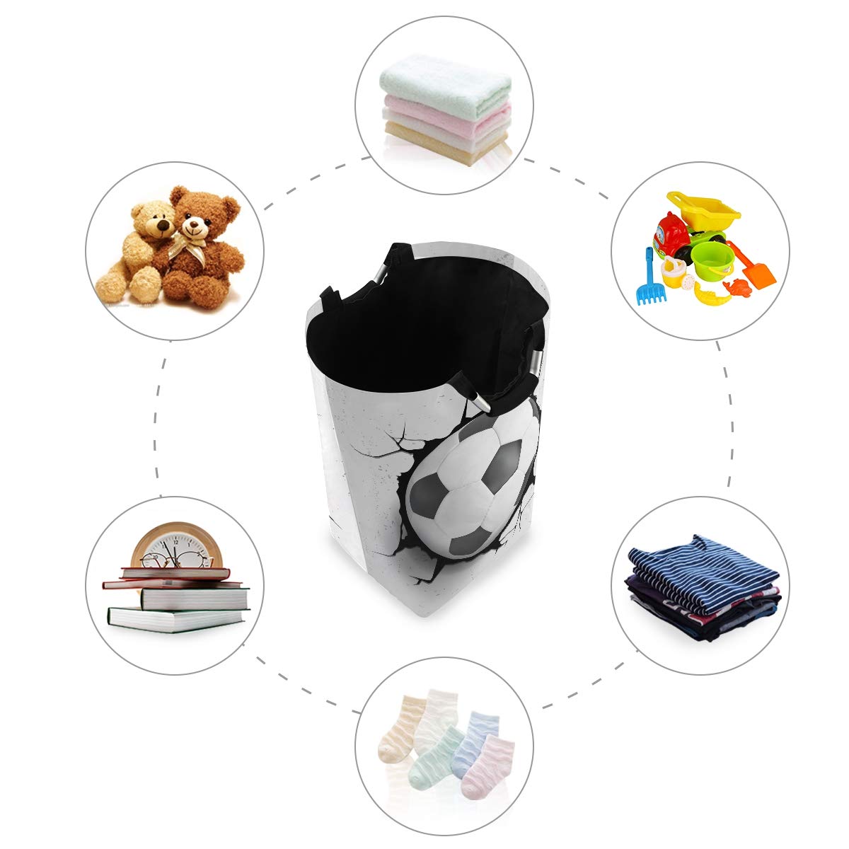 Collapsible Laundry Basket 3D Soccer Ball Laundry Hamper Large Cloth Hamper Laundry Organizer Holder with Handle
