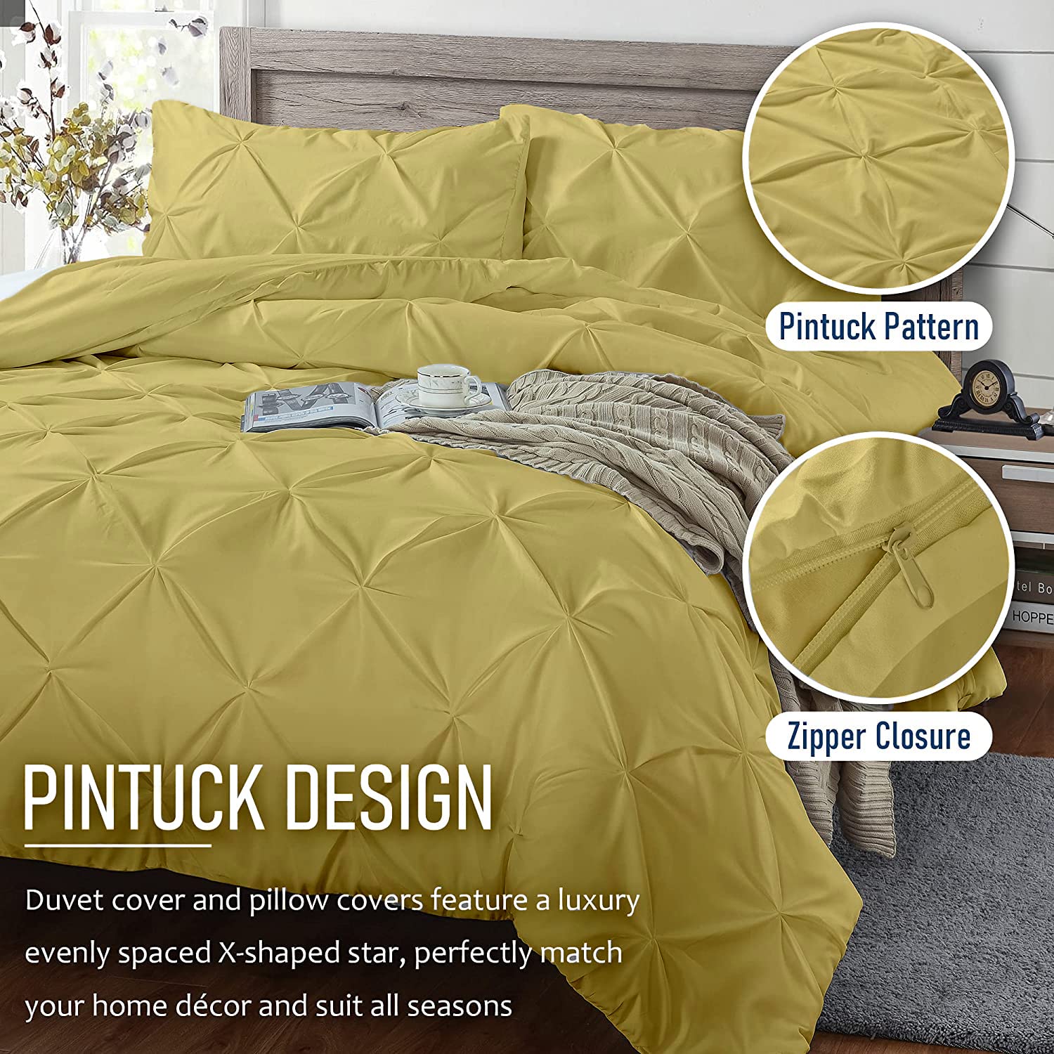 Crown Collection Luxuriate Hotel 1000-TC Hypoallergenic Ultra Soft 100% Egyptian Cotton Super King Plus 120X120 Toupe Solid Pinch Plated Duvet Cover with Zipper Colser & 2pcs Pillow Case Set
