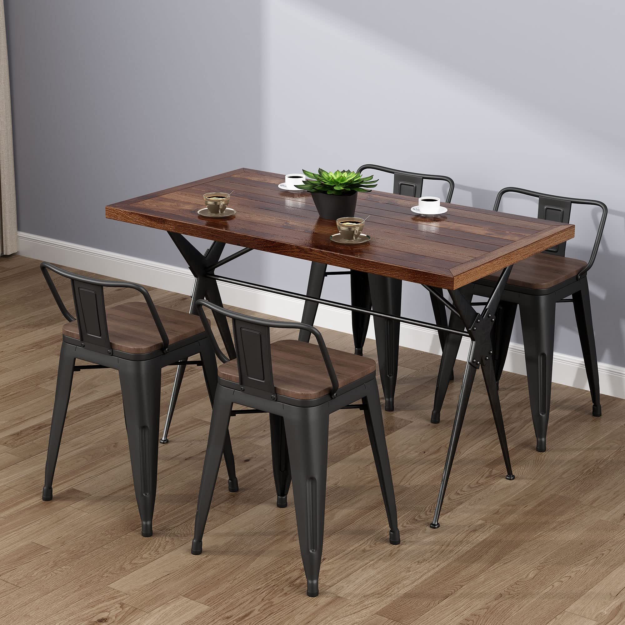 Andeworld Metal Bar Stools 18 inch, Industrial Black Stools for Classroom Kitchen,Stackable Kids Short Stools Metal Dining Play Room Chairs Set of 4 (18 inch, Matte Black)