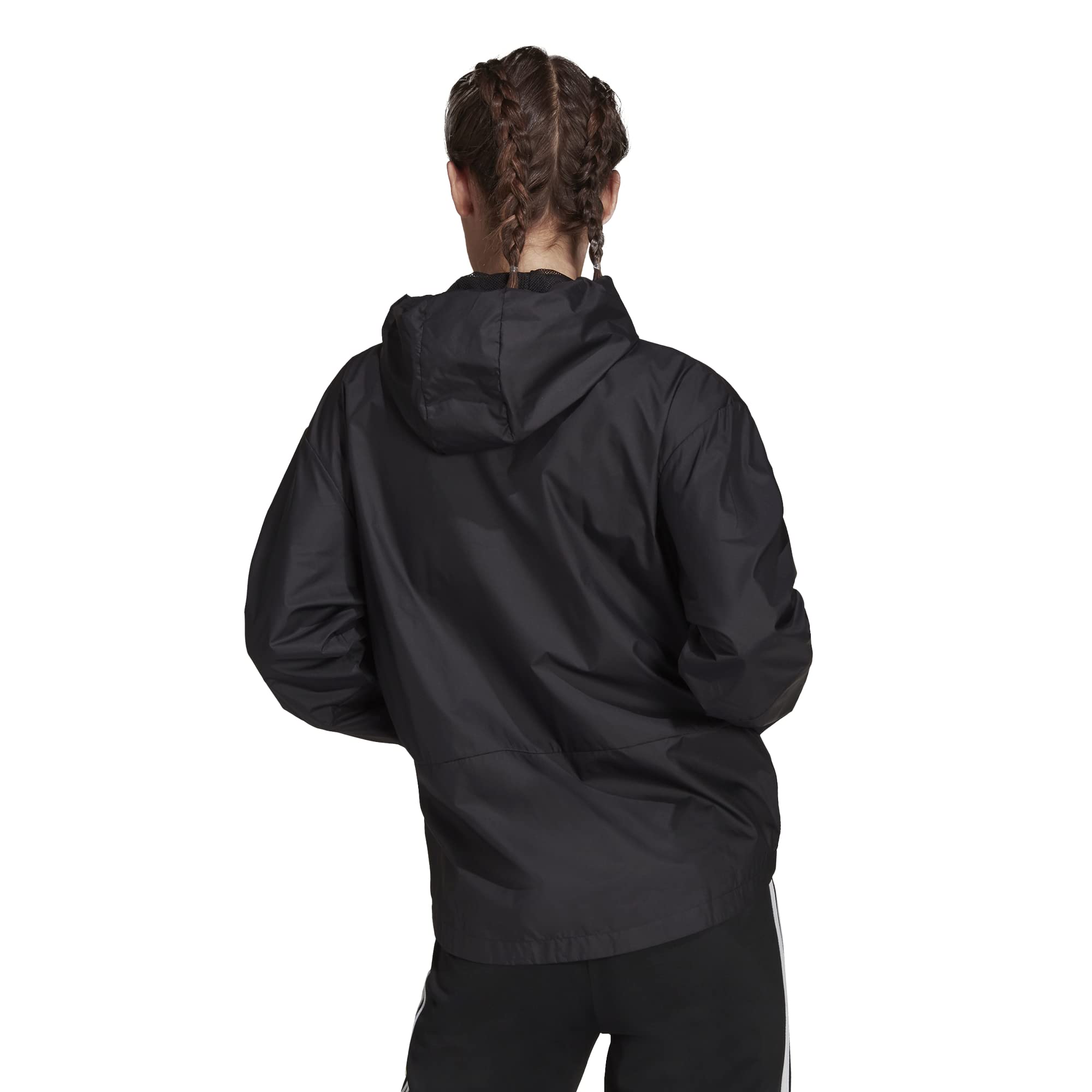 adidas Women's Essentials Oversize Logo Windbreaker, Black/White, Large