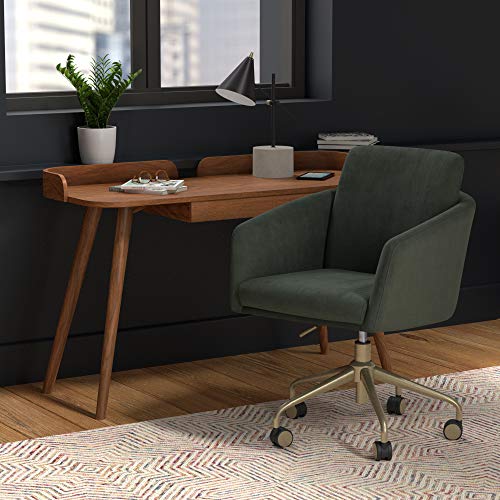 Amazon Brand – Rivet Bertha Mid-Century Velvet-Upholstered Swivel Office Chair, 25.25"W, Olive Green with Gold Finish