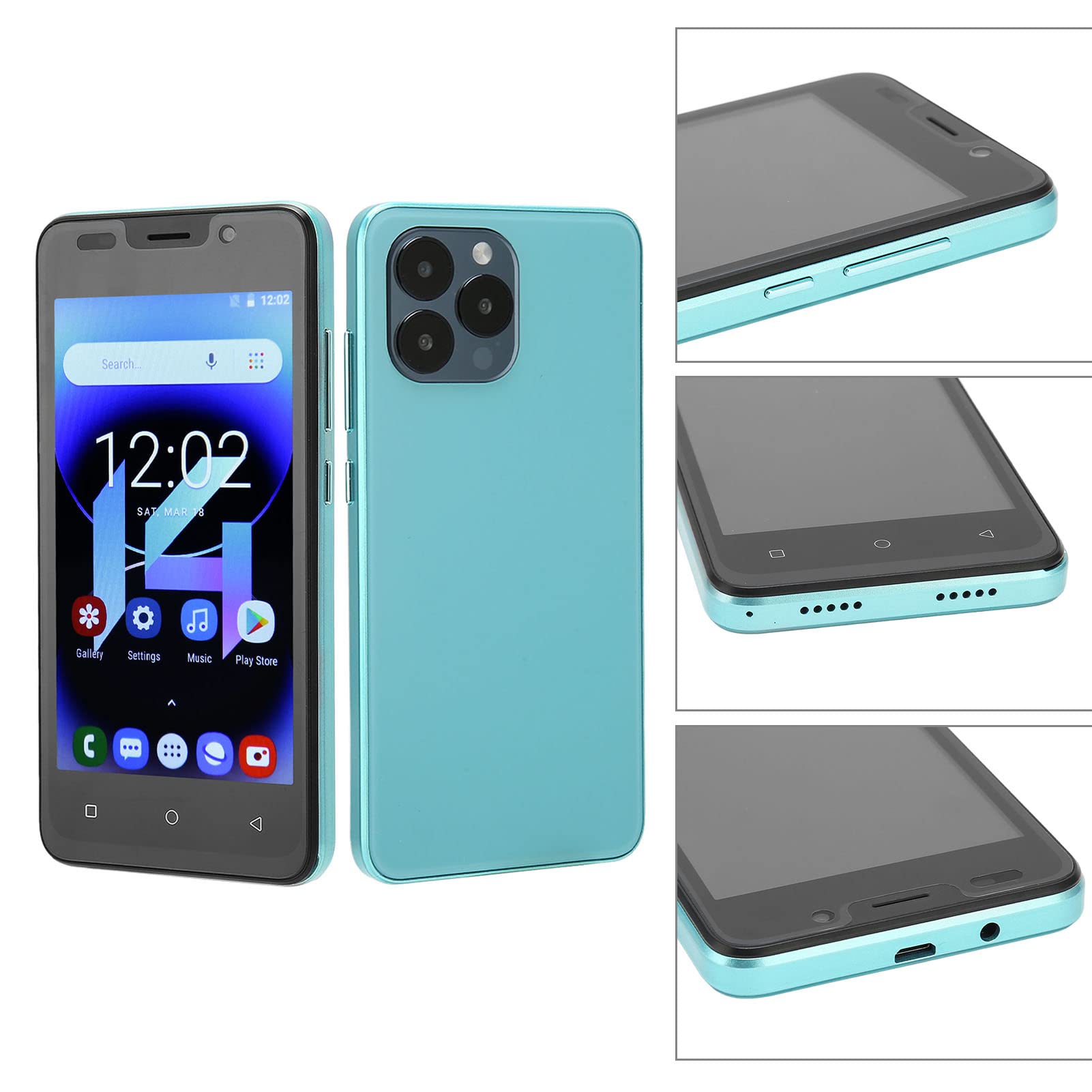 ANGGREK 14 Pro Max Smartphone 5.0 Inch 3G Network 4GB RAM 32GB Android 10 Mobile Phone Dual Card Dual Standby 100β240V Green (US Plug)