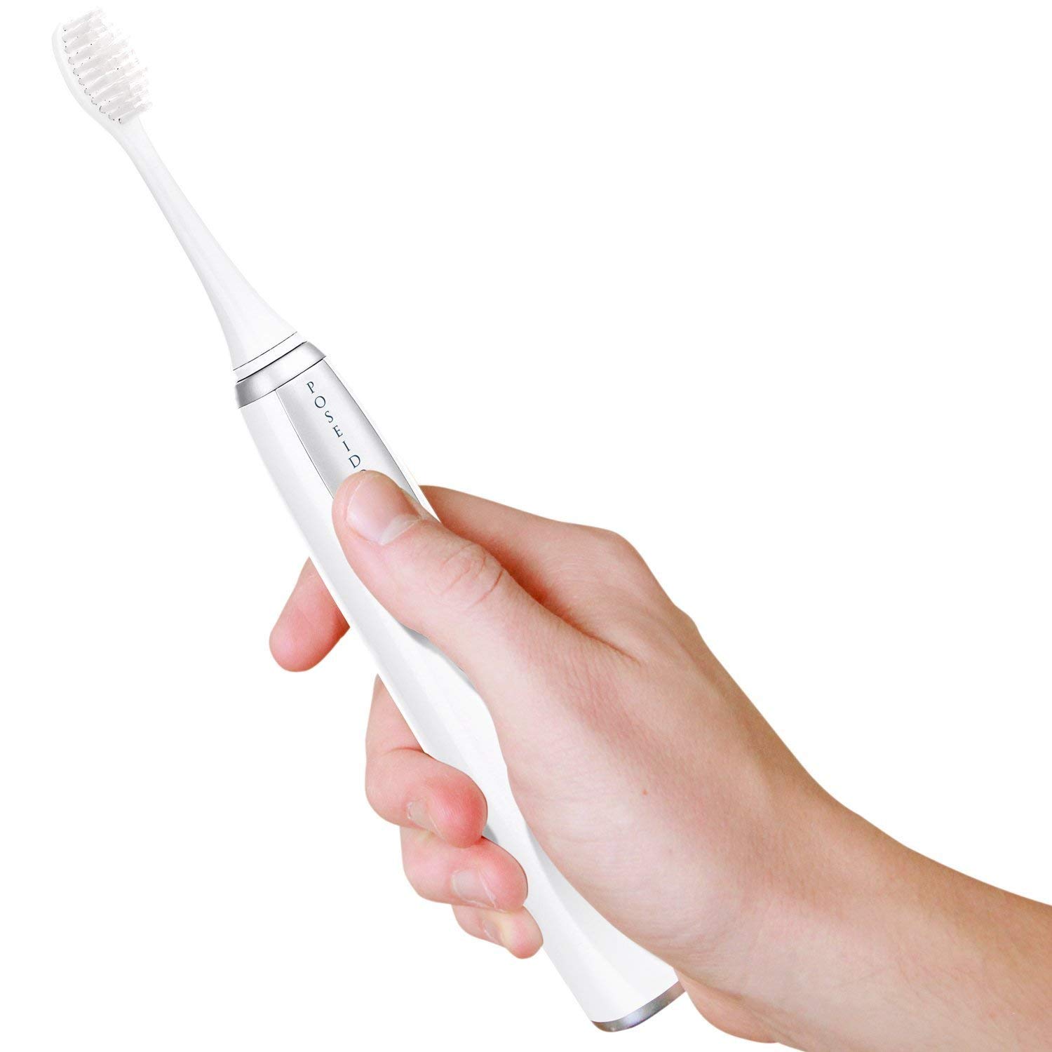 ToiletTree Products Poseidon Rechargeable Sonic Toothbrush with Inductive Charger and 3 Replacement Brush Heads for Multiple Users