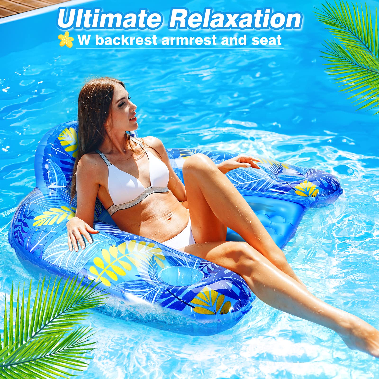 INOMO Portable Ac Window Vent Kit Inflatable Pool Float Chair, 2 Pack Pool Chair Floats for Swimming Pool Floats Adults Size Lounger with Backrest & Cup Holder