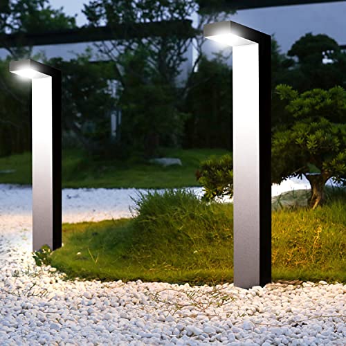 Inowel Light Outdoor Landscape Pathway LED Lights Modern Wired Driveway Lighting Decorative Bollard Lamp IP54 Waterproof Grey for Walkway Patio Garden,23.6In 120V