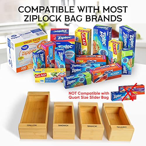 Barrenwood Ziplock Bag Storage Organizer, Storage Bag Organizer, 4 Separate Baggie Organizer, Ziplock Bag Storage Organizer for Kitchen Drawer, Compatible with Gallon, Quart, Sandwich & Snack Variety Size Bags