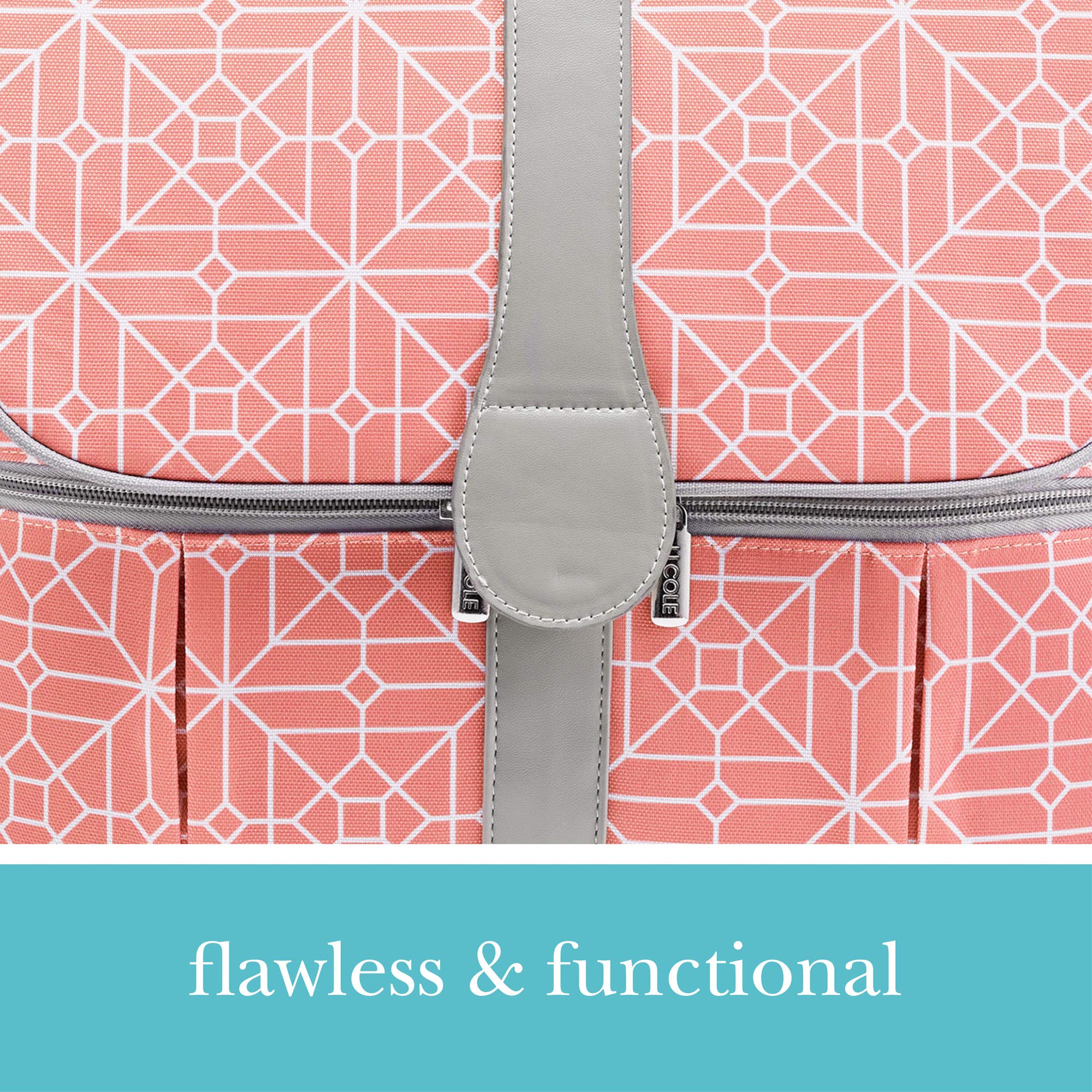 JJ Cole - Backpack, Gender Neutral Large Capacity Diaper Bag, Multifunctional, Stylish, with Stroller Clips and Changing Pad, Coral Tile