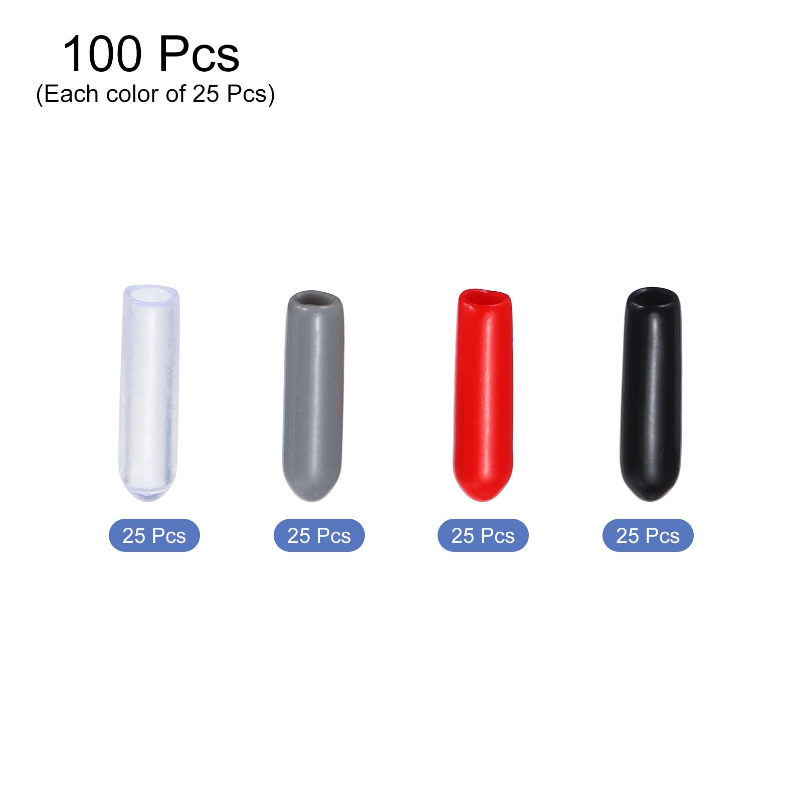 uxcell 100pcs Rubber End Caps 3mm(1/8") ID Screw Thread Protectors PVC Vinyl Round Tube Bolt Cap Cover, Black Red Grey Clear