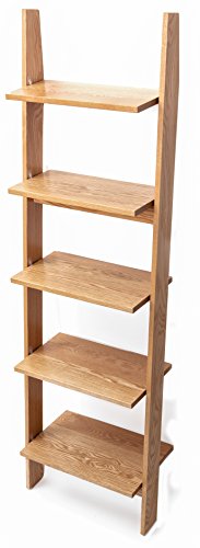Premium Leaning Ladder Shelf, NO ASSEMBLY REQUIRED, MADE IN THE USA, Beautiful wood finish, Easy setup, Sturdy, Durable, Smooth, Easy to Move and Set Up, Multiple Finish Options (Natural Oak)