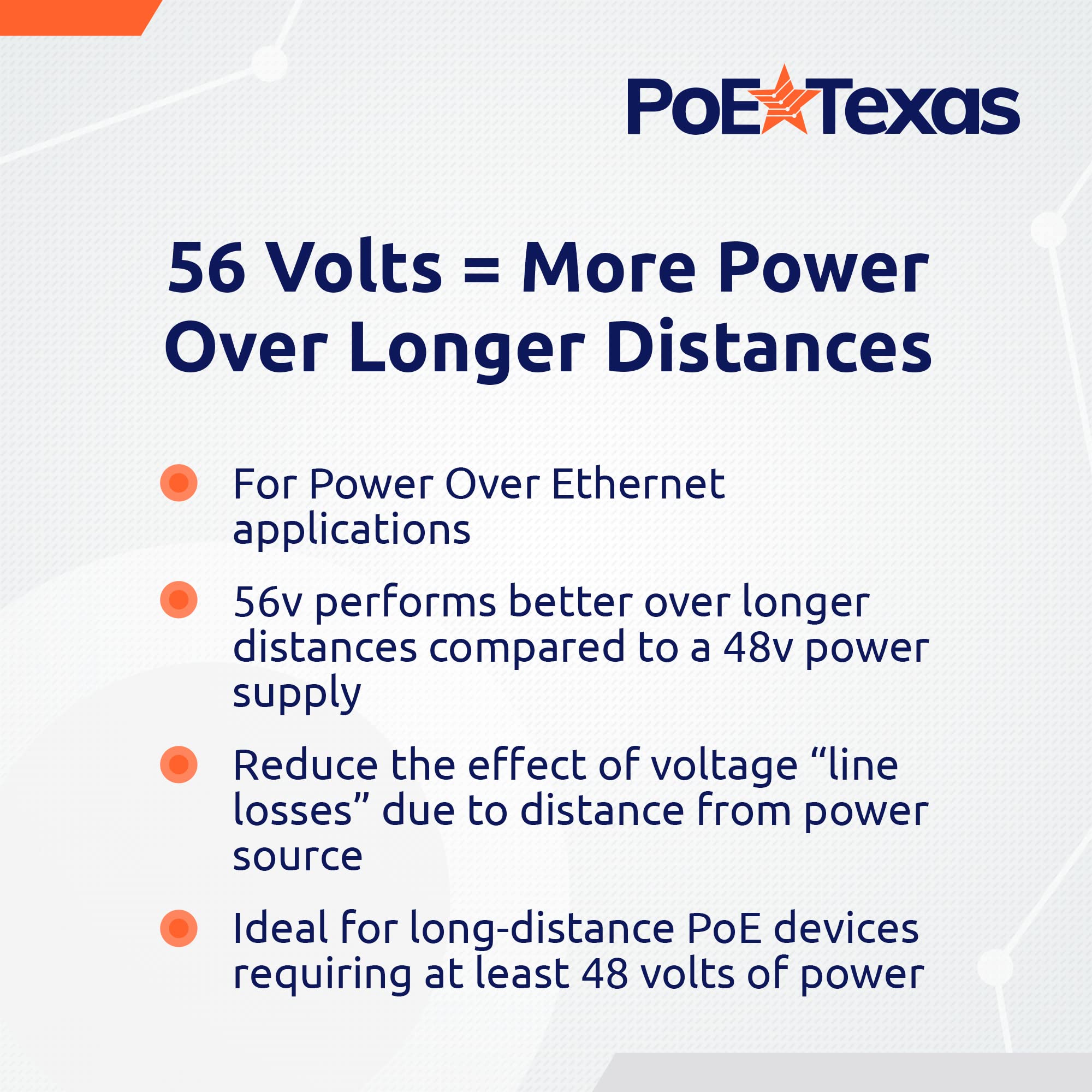 PoE Texas 56v 120w PoE Compatible Power Supply with Wall Mounting Tabs - Easy Installation for Long Distance Power Over Ethernet Network Switch, Injector, Adapter, Extender, 802.3af, 802.3at Devices