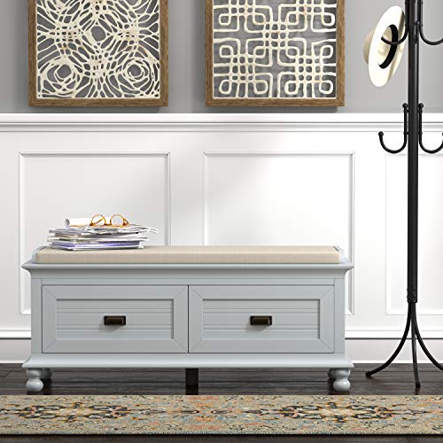 Amazon Brand β Ravenna Home Classic Solid Pine Storage Bench, 45"W, White Wash Finish