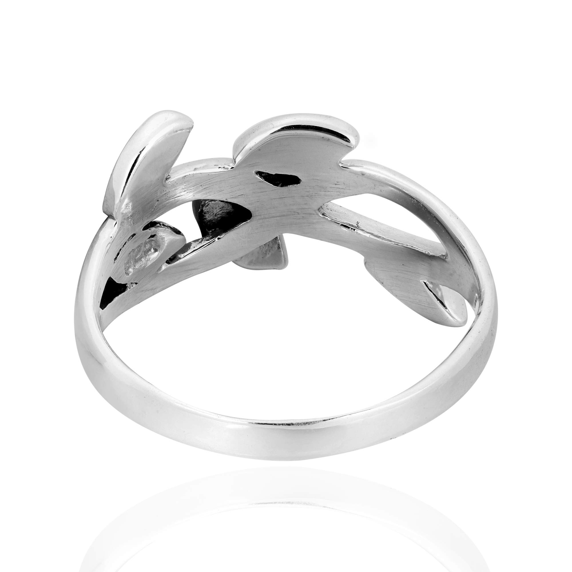 AeraVida Olive Branch Leaves Wrap Reconstructed Red Coral Inlay .925 Sterling Silver Ring
