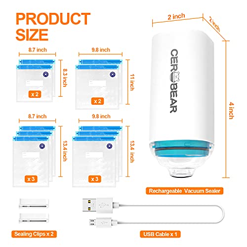 Handheld Vacuum Sealer, Portable Vacuum Sealer for Food, Save Sealer Food Vacuum Kit with 10 Reusable Sous Vide Bags