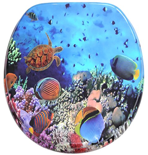 Sanilo ROUND, Silent Slow Close, Molded Wood, Adjustable Toilet Seat, Ocean