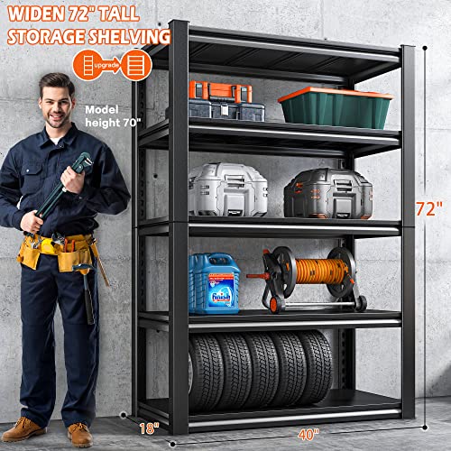 REIBII 72" Garage Shelving Heavy Duty Garage Storage Shelves Load 2000Lbs, Wide Heavy Duty Shelving, Adjustable 5-Tier Metal Shelving for Garage,Large Garage Shelves & Utility Shelf,72" H x40 W x18 D