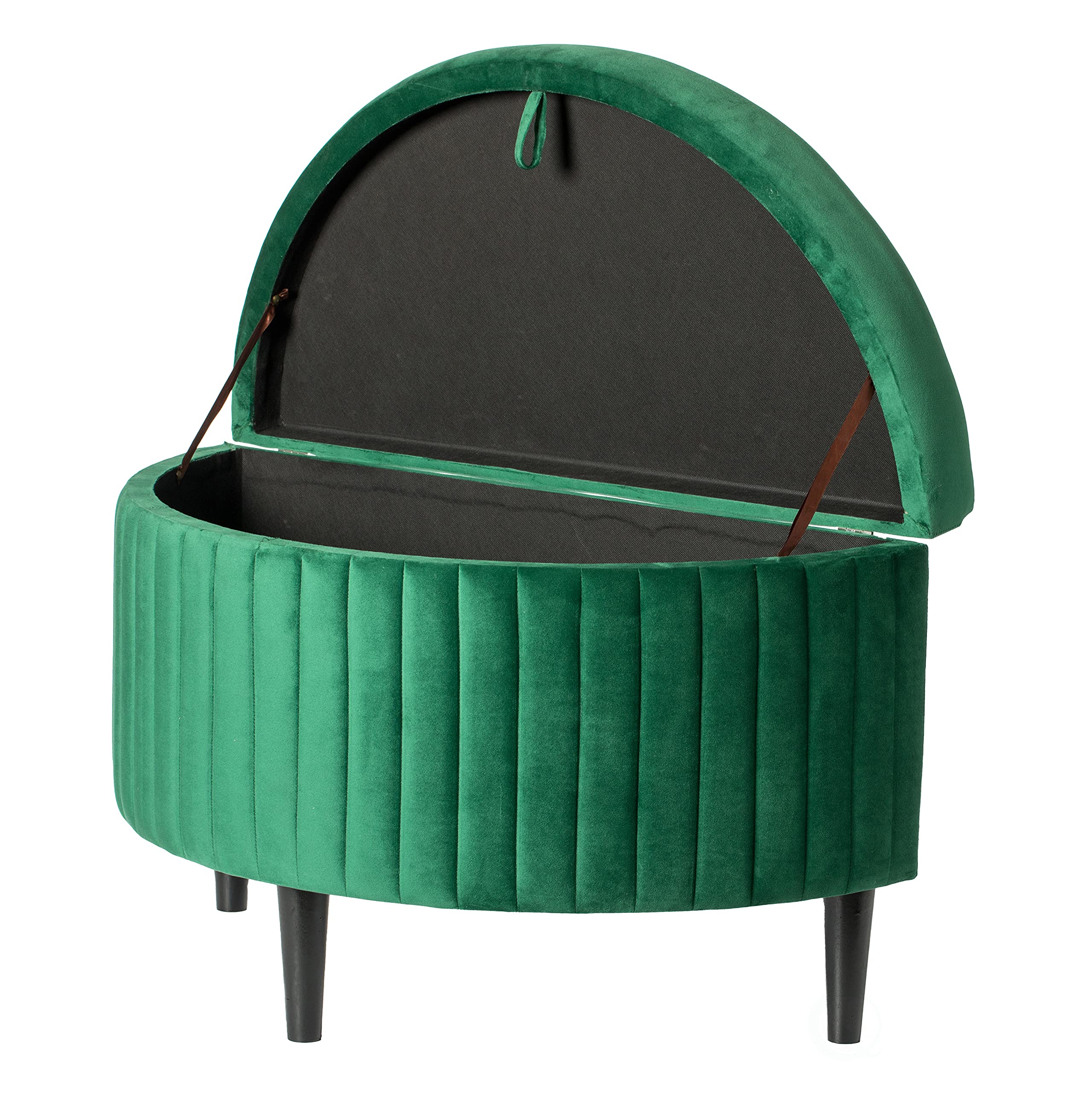 Half Moon Modern Velvet Tufted Storage Ottoman Bench, Green
