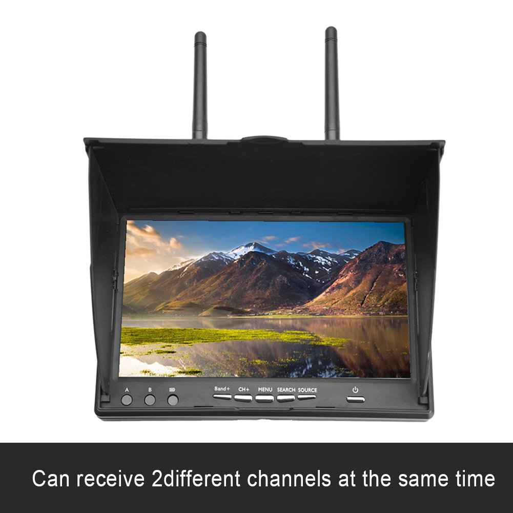 FPV Monitor, 800x480 5.8GHz 40Channels 7Inch LCD Screen Monitor/Display Dual Receiver Monitor for FPV Drone Quadcopter Automatic Antenna Switching