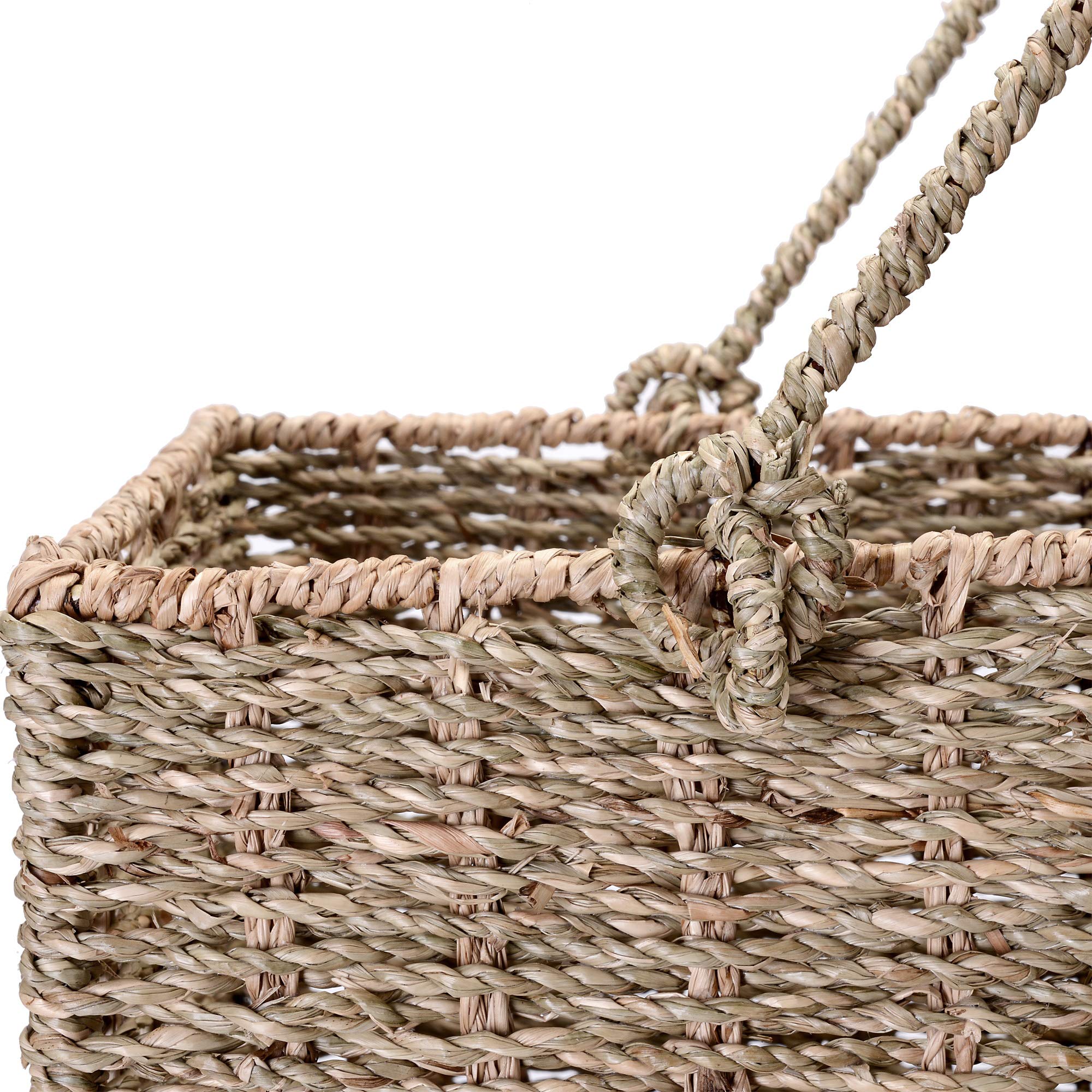 Villacera 14-Inch Wicker Stair Case Basket with Handles | Handmade Woven Seagrass in Natural Color