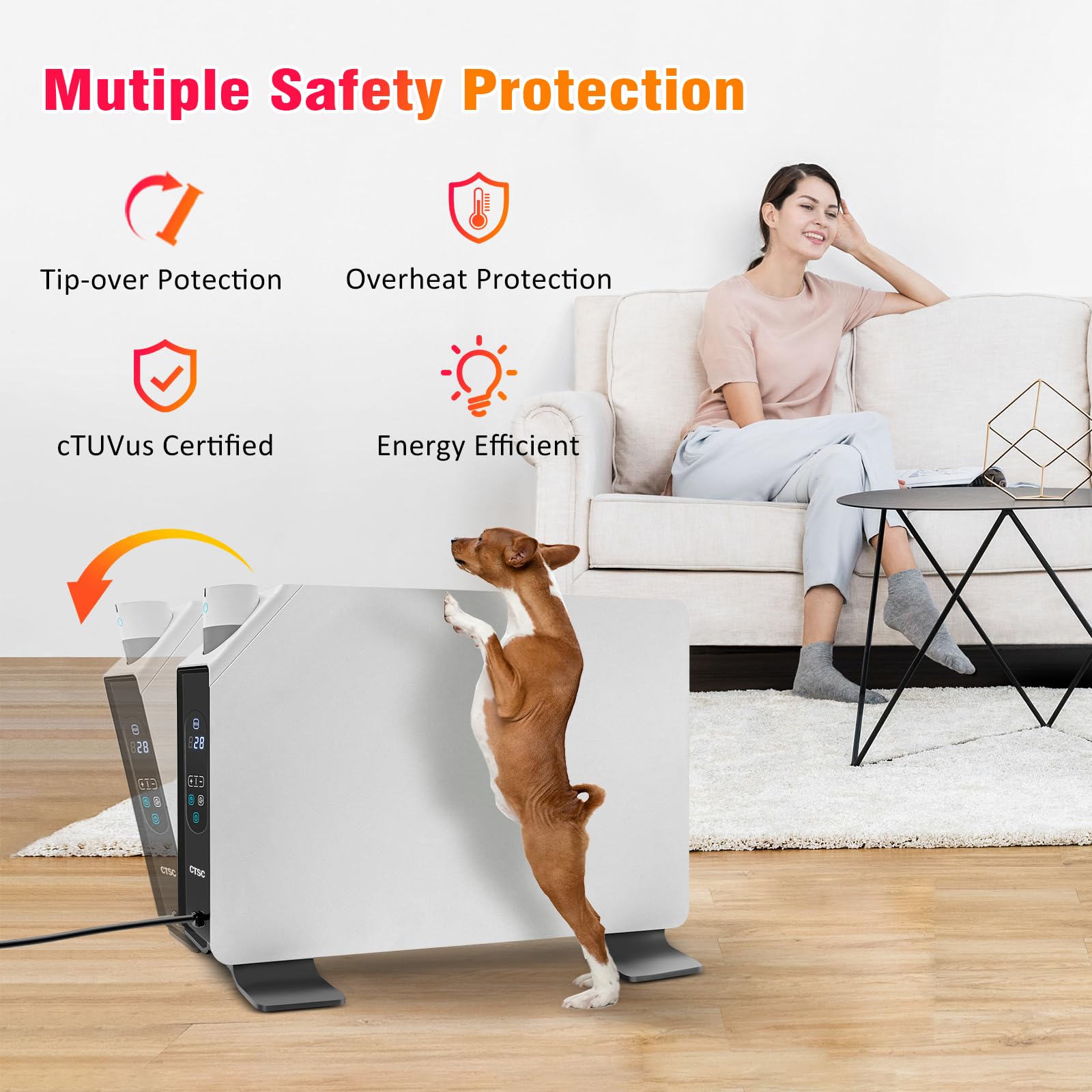 CTSC Convection Heater - Panel Heater - Space Heater Indoor Large Room - 750W/1500W Convection Panel Heater with Remote Control, Adjustable Thermostat, Freestanding/Wall Mount Large Room Heater