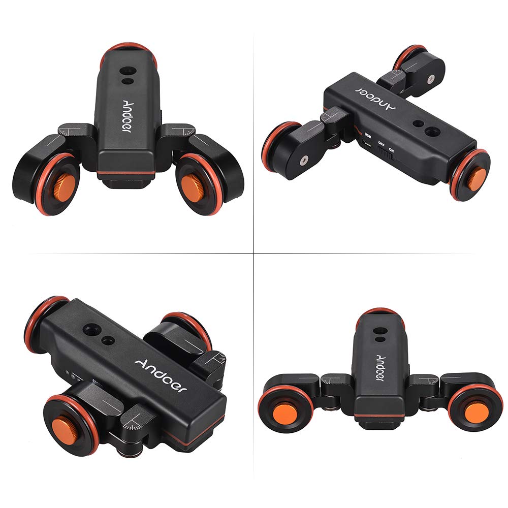 Andoer 3-Wheels Wireless Remote Control Motorized Camera Video Auto Dolly 3 Speed Adjustable with Mini Flexible Ballhead Mount Adapter Compatible with Canon Nikon Sony DSLR Camera Smartphone