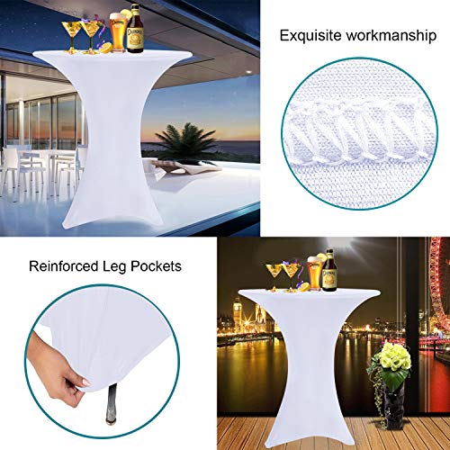 RELIANCER 2 Pack 30inch Highboy Cocktail Round Spandex Table Cover Four-Way Tight Fitted Stretch Tablecloth Table Cloth for Outdoor Party DJ Tradeshow Banquet Vendor Wedding(2PC 30''X42'',White)
