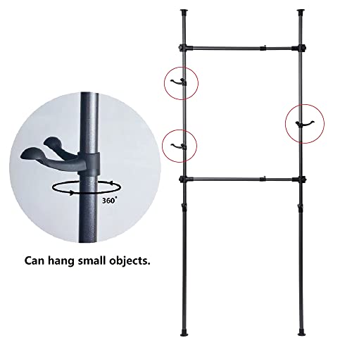Free Standing Closet, Double Adjustable Heavy Duty Clothing Racks for Hanging Clothes, Closet Organizer System Standing Clothes Rack with Telescopic Clothing Rod fit for Clothes Storage. (Black)
