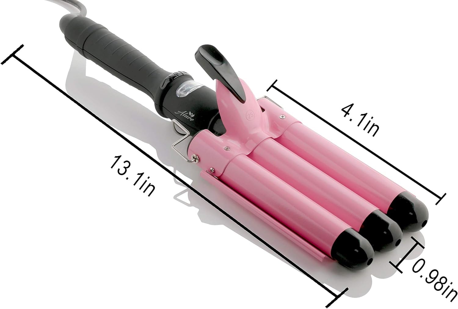 Alure 3 Barrel Hair Waver for Beachy/Frizz-Free Waves w/LCD Temperature Display - 1 Inch Ceramic Tourmaline Triple Barrels, Dual Voltage Crimping Tool