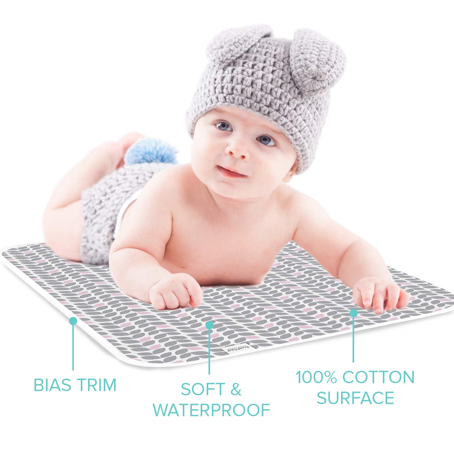 Kushies Deluxe Waterproof Changing Pad Liners - 20 x 30 inches Baby Changing Table Liners - Baby Changing Pads - Diaper Changing Flat Liner Pad Waterproof Portable (Grey Petal)