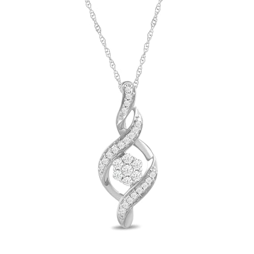 Amazon Essentials 10K White Gold Diamond Twist Pendant Necklace (1/4 cttw), 18" (previously Amazon Collection)