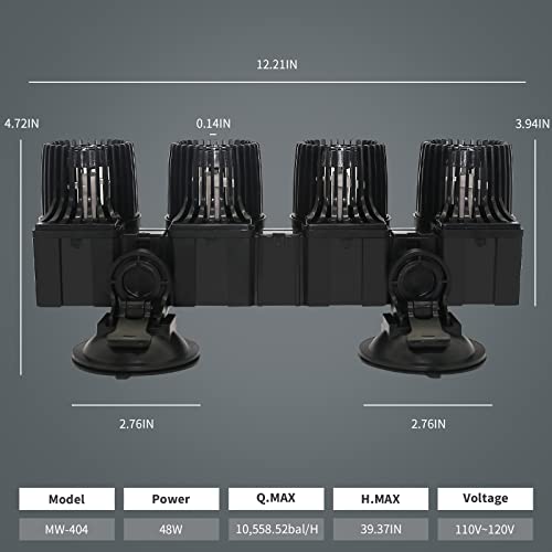 Upettools Wavemaker Aquarium Circulation Pump, Aquarium Controllable Submersible Circulation Powerhead Powerful Suction Cup 4-Head Pump for Freshwater & Saltwater 48000L/H
